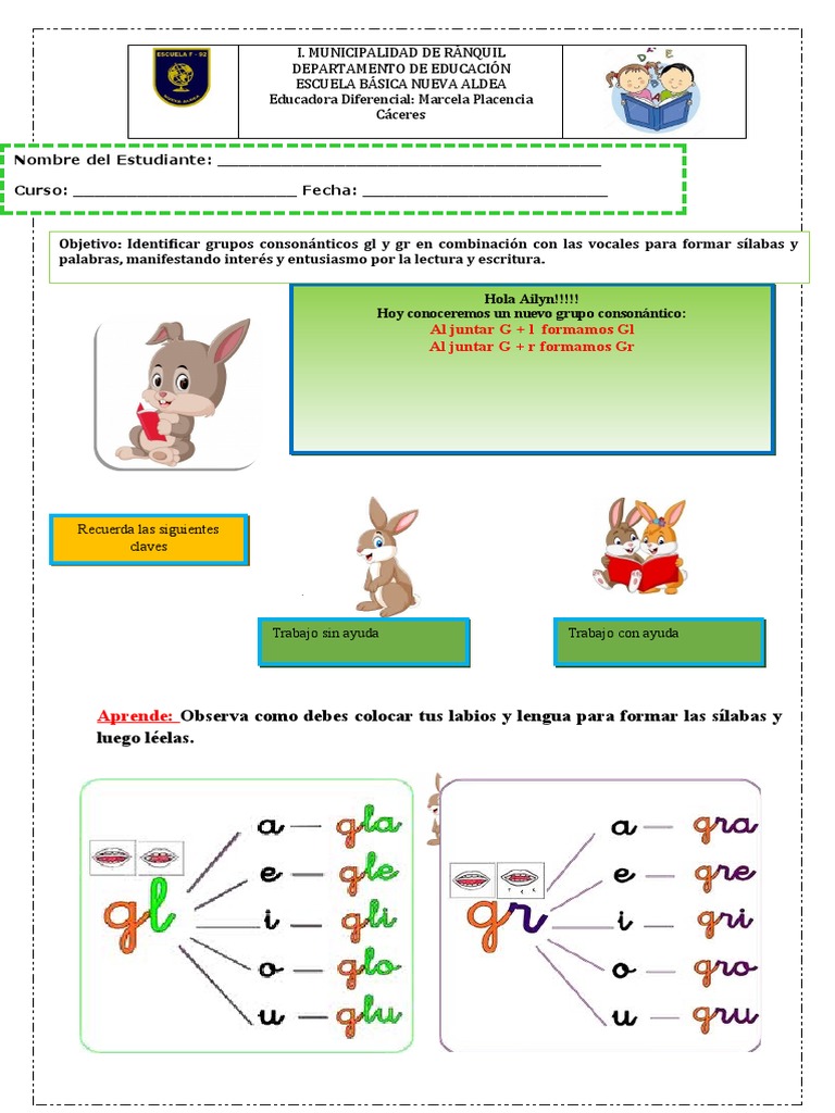 Aprendiendo sobre los grupos consonánticos "gl" y "gr | PDF