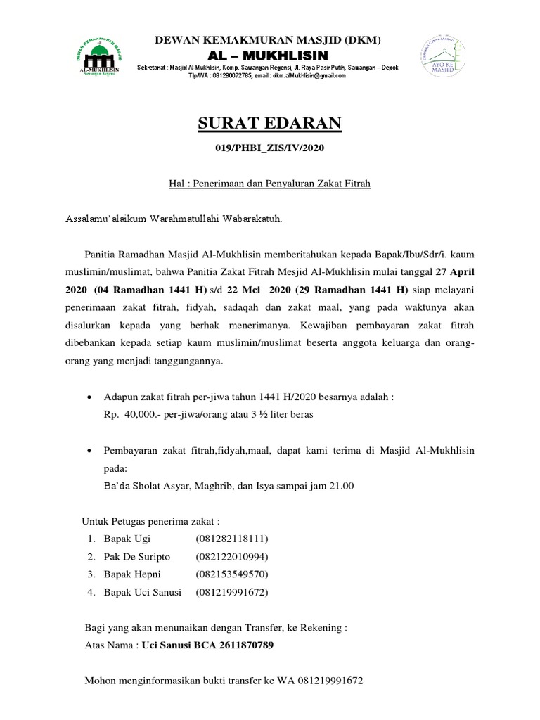 Edaran Zakat Fitrah 1441H | PDF