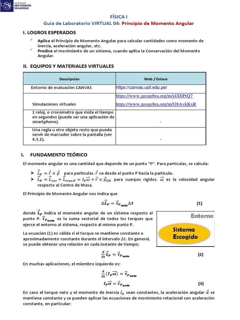2020-02 - FI - Guías de Laboratorio 4 | PDF | Momento angular | Impulso