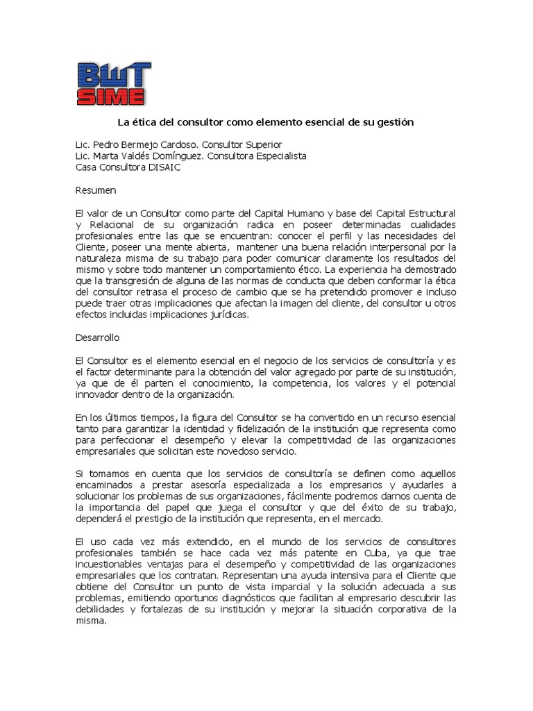 Codigo de Etica Del Consultor | PDF | Consultor | Conocimiento