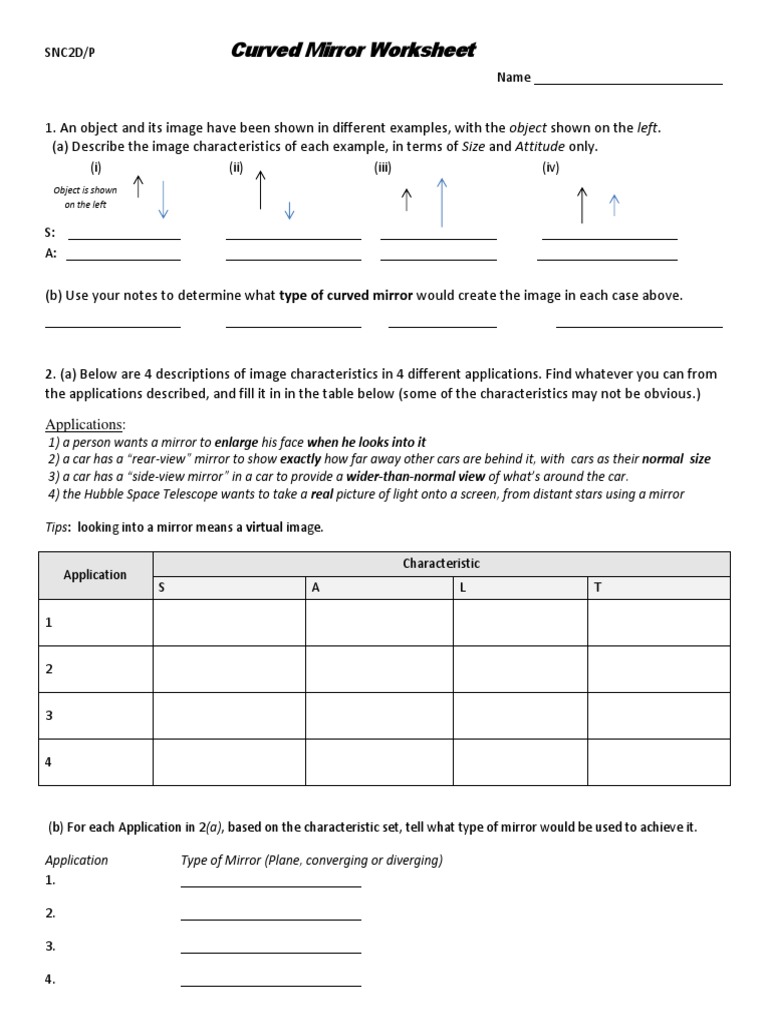 8 Curved Mirror Worksheet | PDF