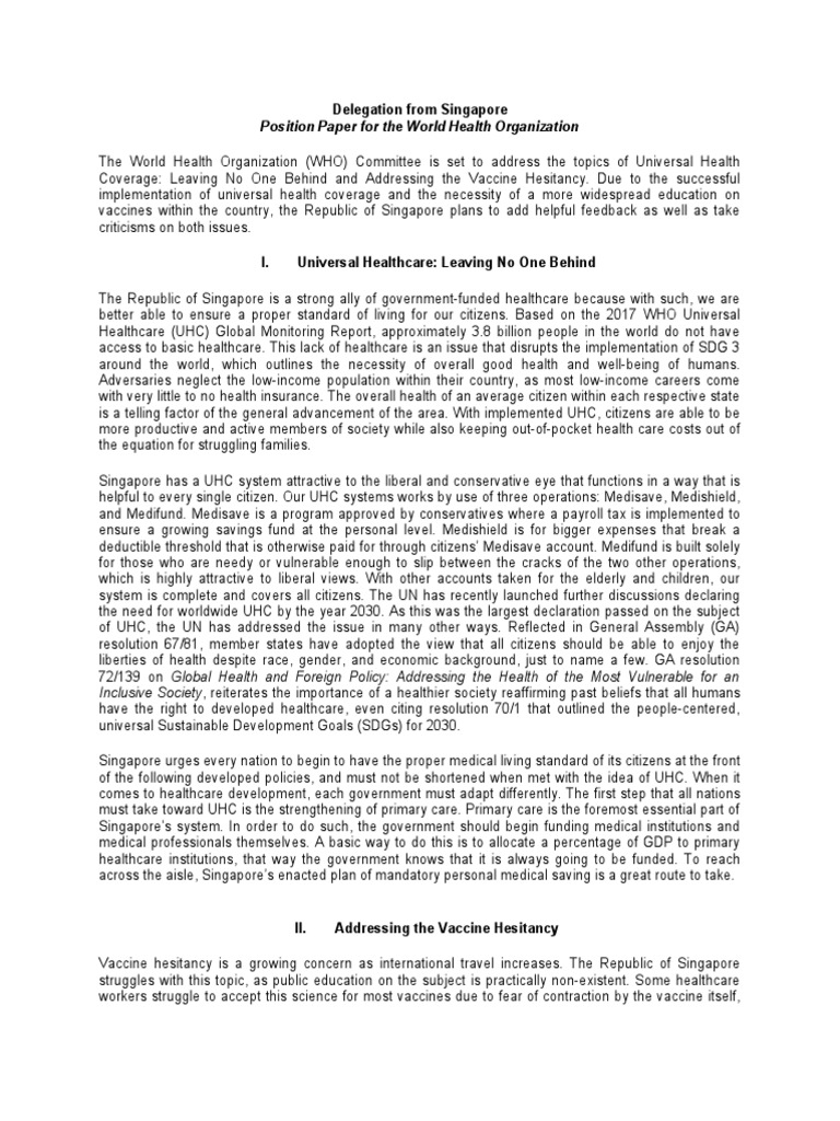 Singapore Position Paper | PDF | Universal Health Care | Vaccines
