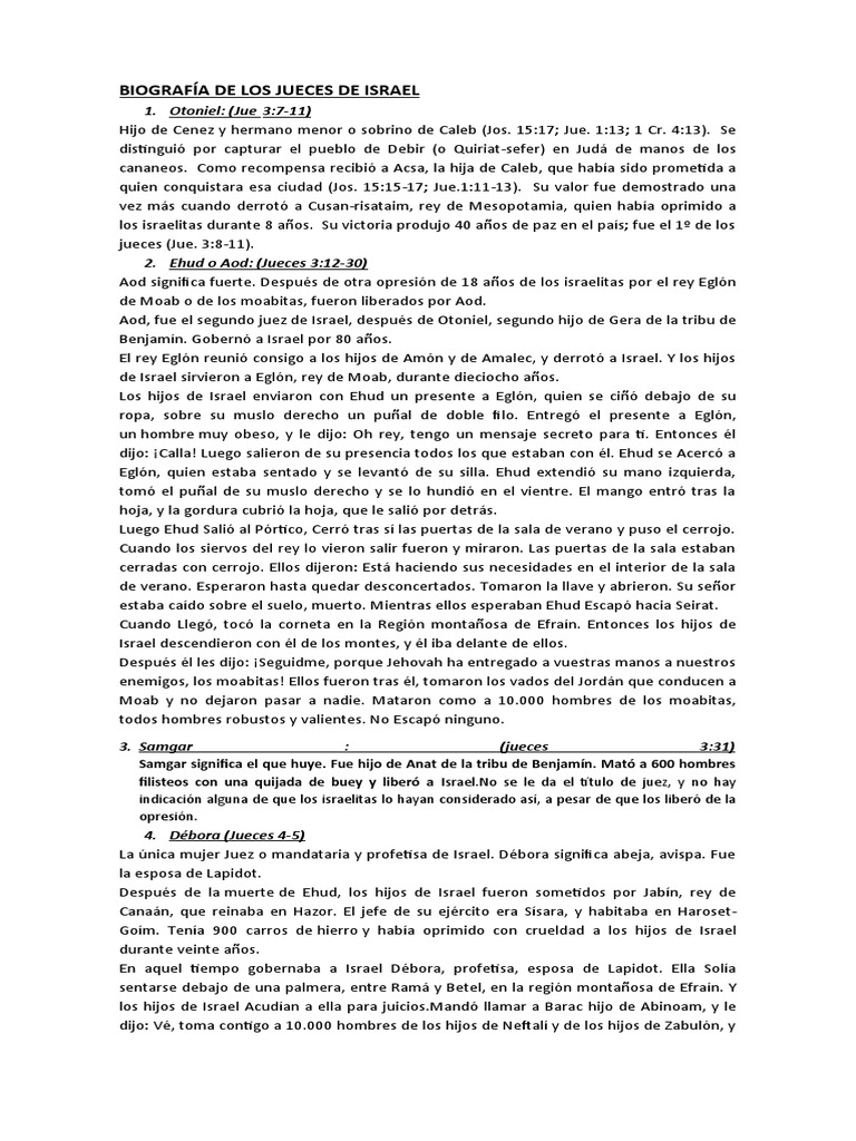 Biografía de los Jueces de Israel | PDF | Libro de jueces | Biblia hebrea