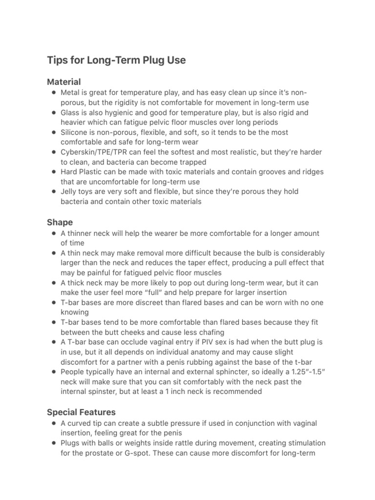 Tips For Long Term Butt Plug Use Pdf Nature