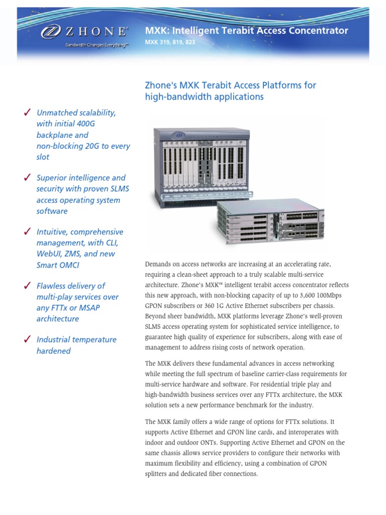 MXK: Intelligent Terabit Access Concentrator | PDF | Fiber To The X ...