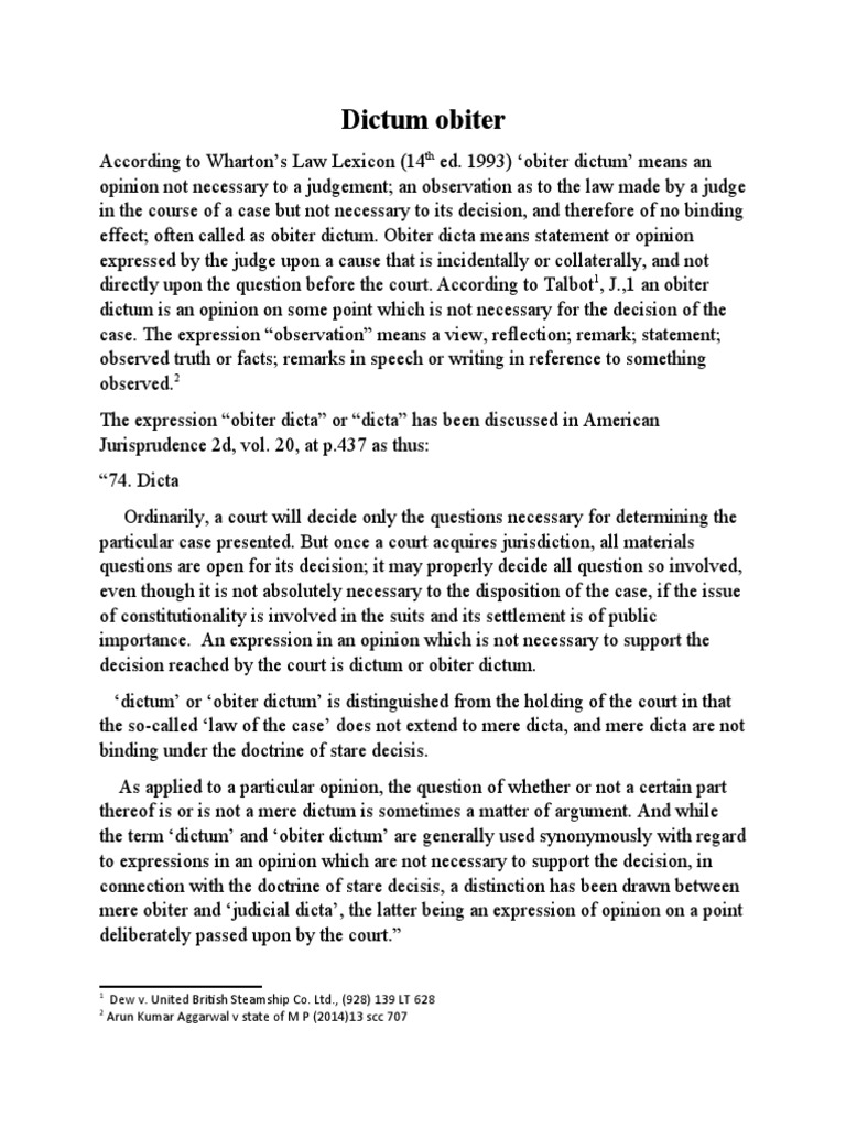 Dicta | PDF | Obiter Dictum | Precedent