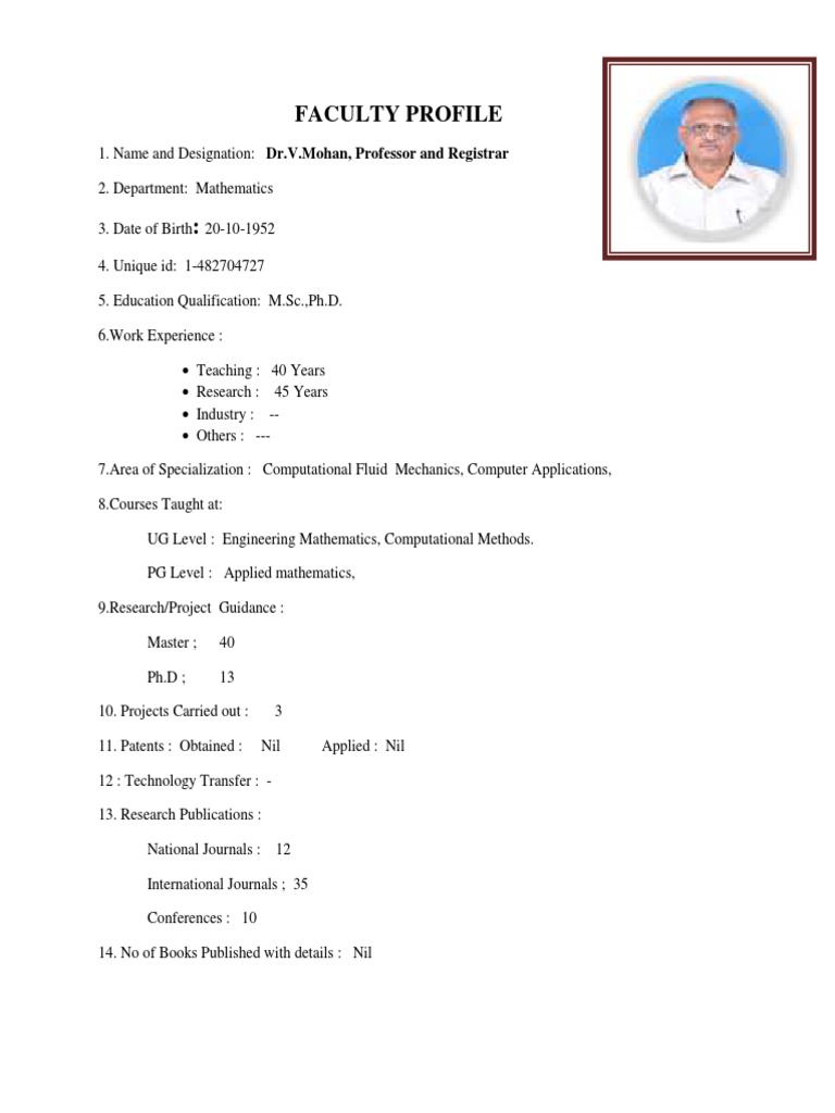 Profiles of Mathematics Faculty at a University: Insights into the ...