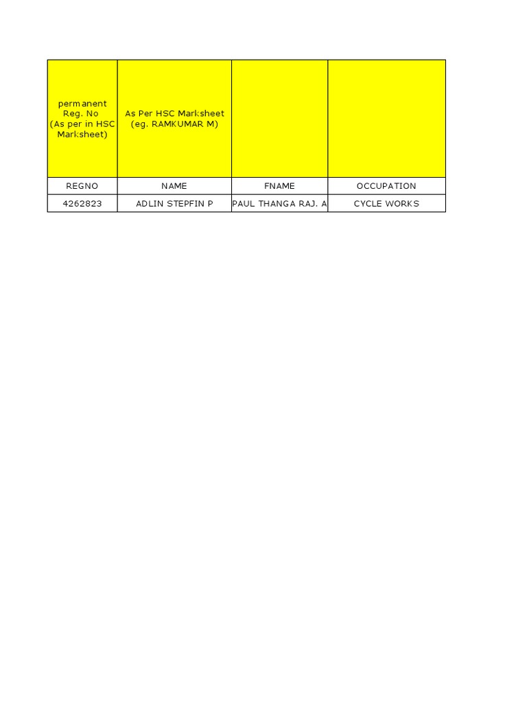 Permanent Reg. No (As Per in HSC Marksheet) As Per HSC Marksheet (Eg ...