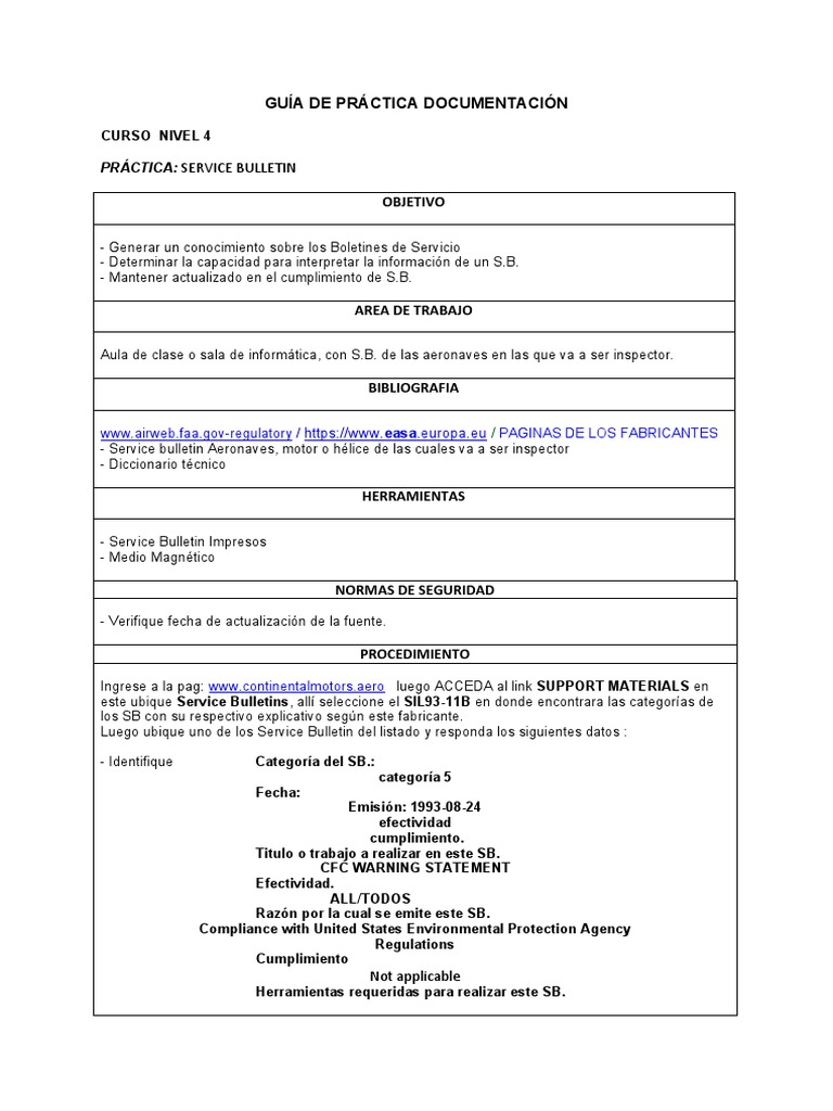 Service Bulletin: Guía de Práctica Documentación | PDF | Aviación | Aeroespacial