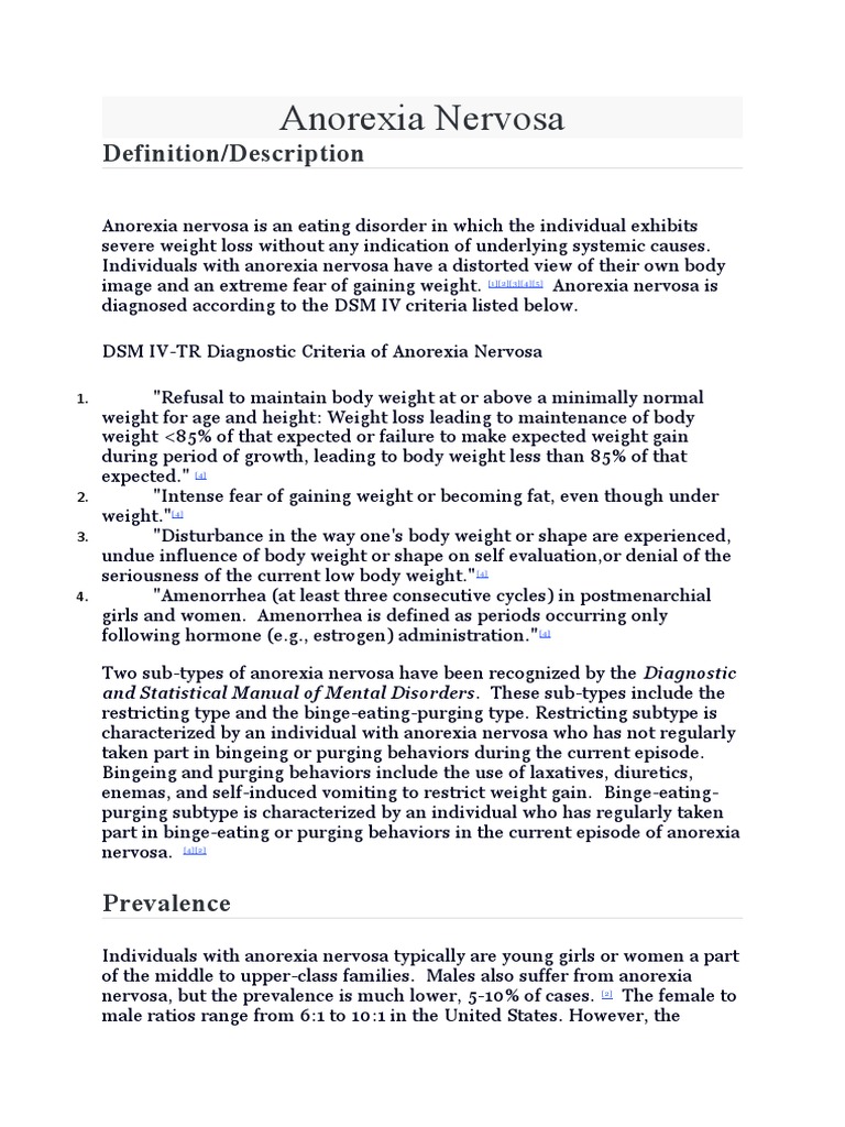 Anorexia Nervosa: Definition/Description | PDF | Anorexia Nervosa ...