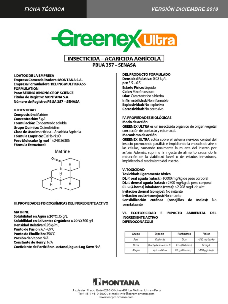 Ficha Tecnica GREENEX-ULTRA | PDF | Insecticida | Insectos