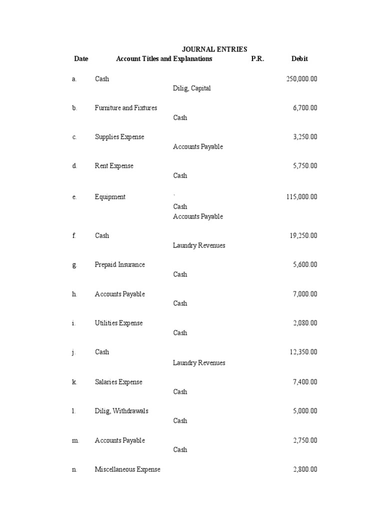 Journal Entries and Trial Balance Example | PDF | Expense | Business ...