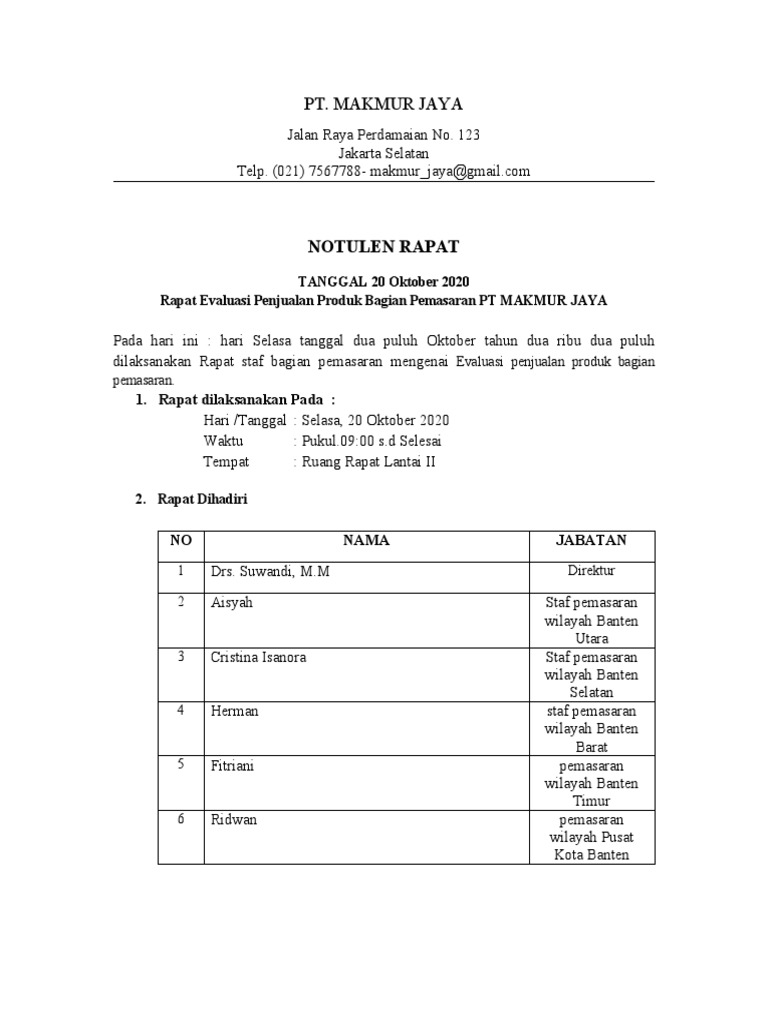 Contoh Notula Rapat | PDF