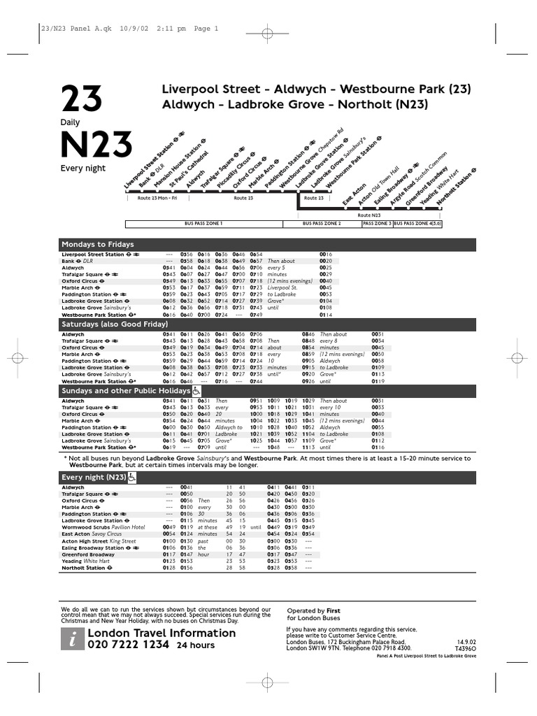 London Bus Routes 23/N23 Timetable | PDF | Bus Transport | Public Transport