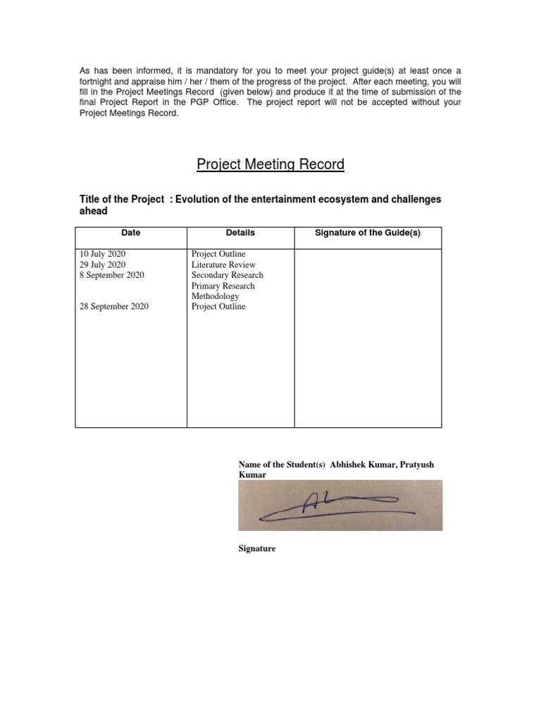 Project Meeting Record | PDF