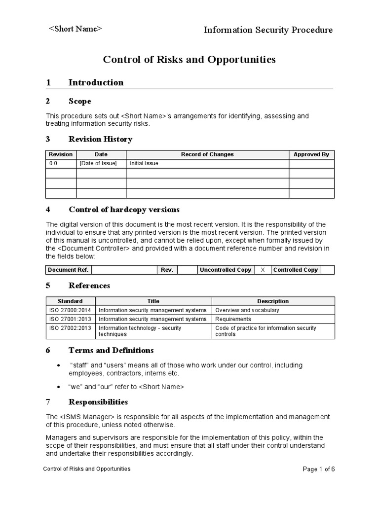 ISMS Control of Risks and Opportunities | PDF | Information Security | Risk