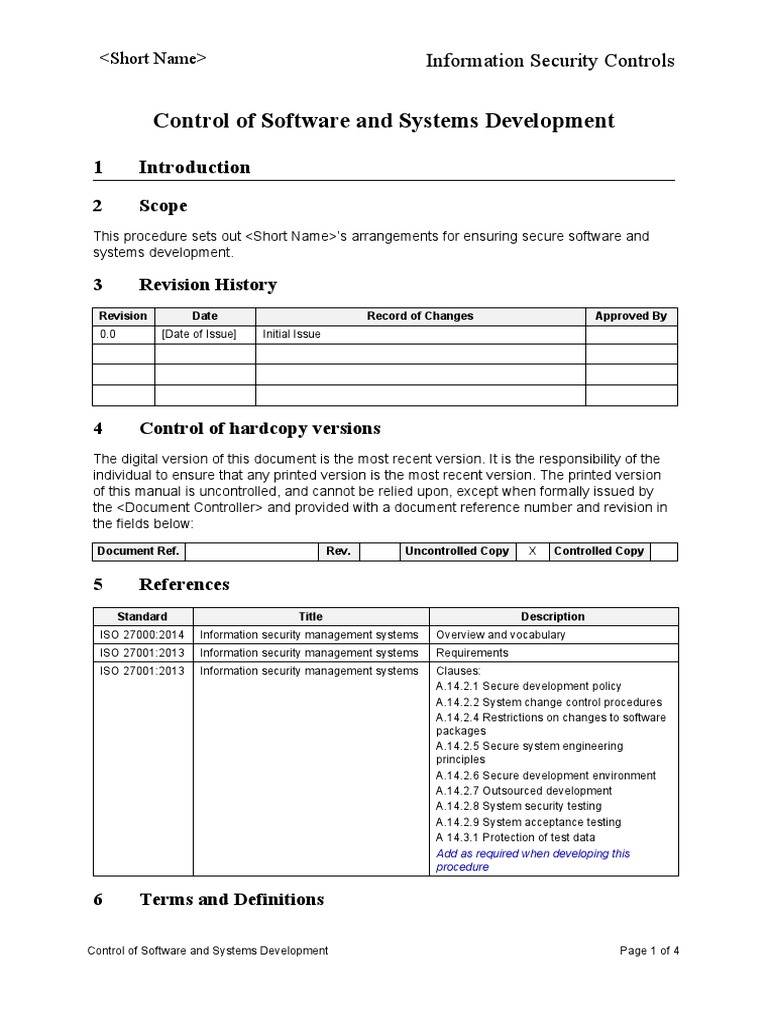 ISMS Control of Software and Systems Development | PDF | Information ...