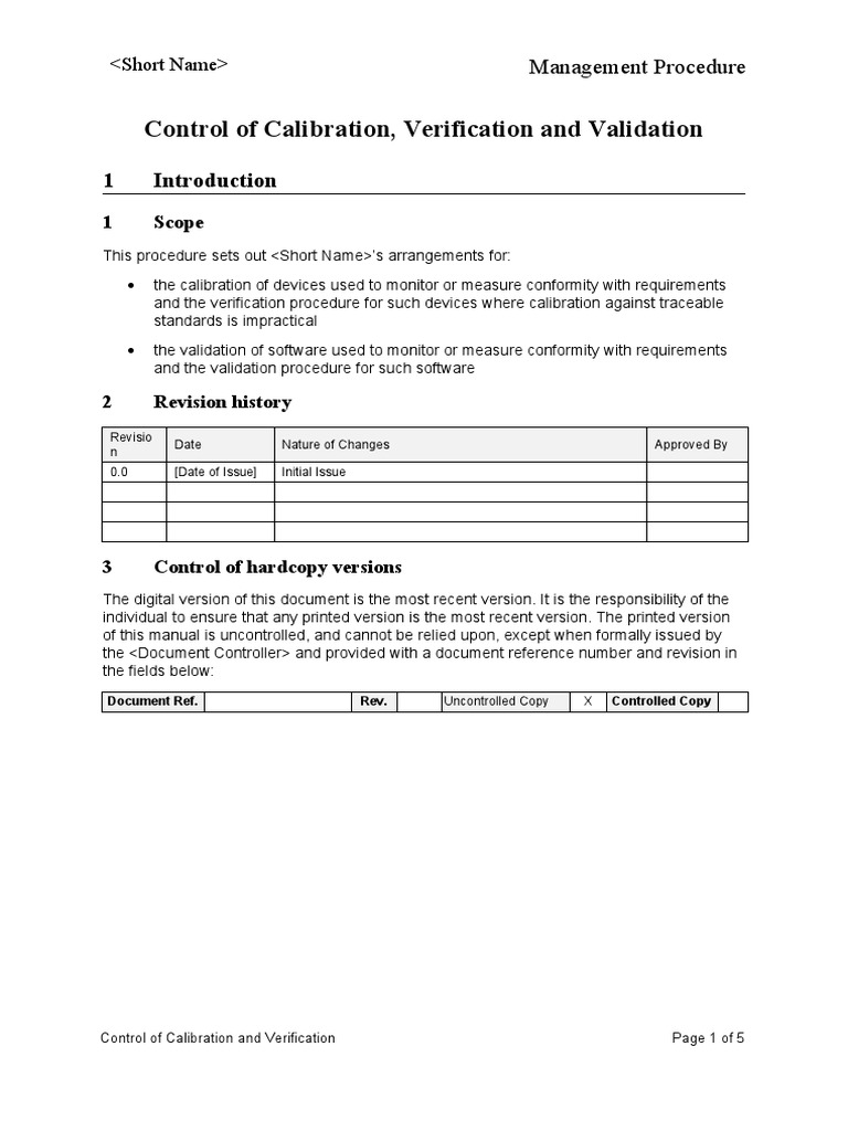 CMS Control of Calibration Verification and Validation | PDF | Calibration | Verification And ...