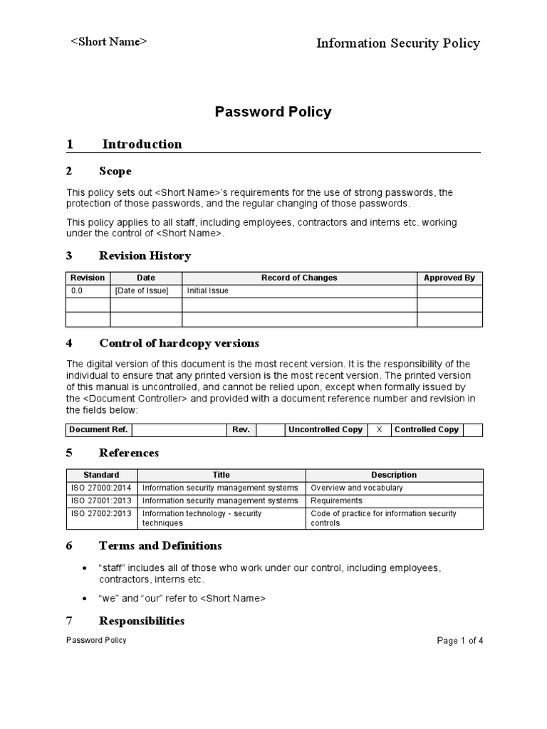 ISMS Password Policy | PDF | Business | Technology & Engineering
