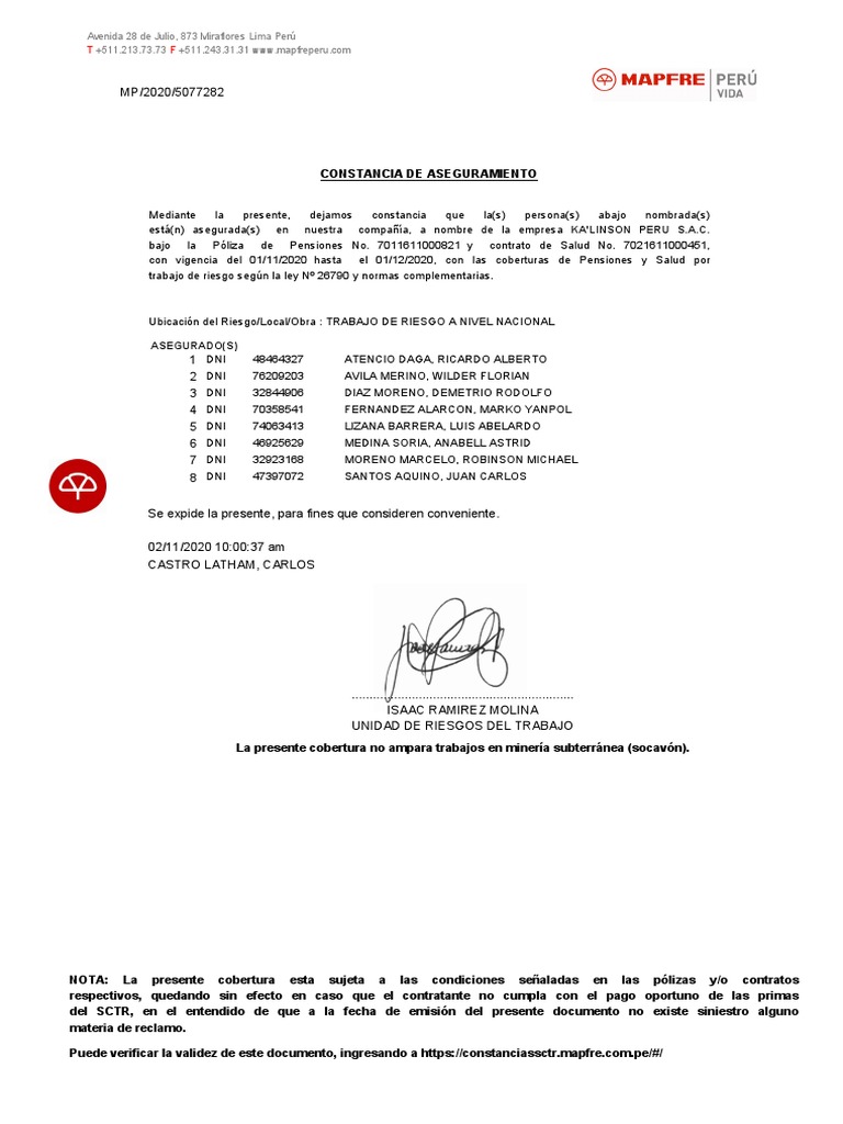 Modelo de SCTR | PDF