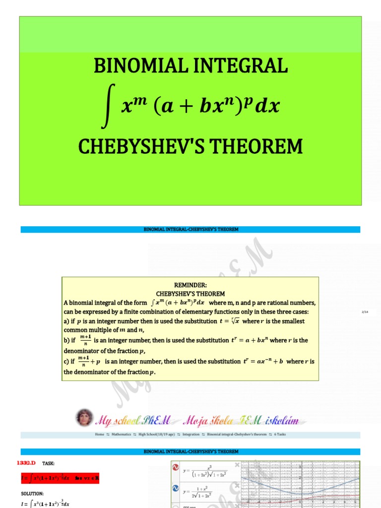 Binomial Integral-Chebyshev's Theorem | PDF | Square Root | Fraction ...