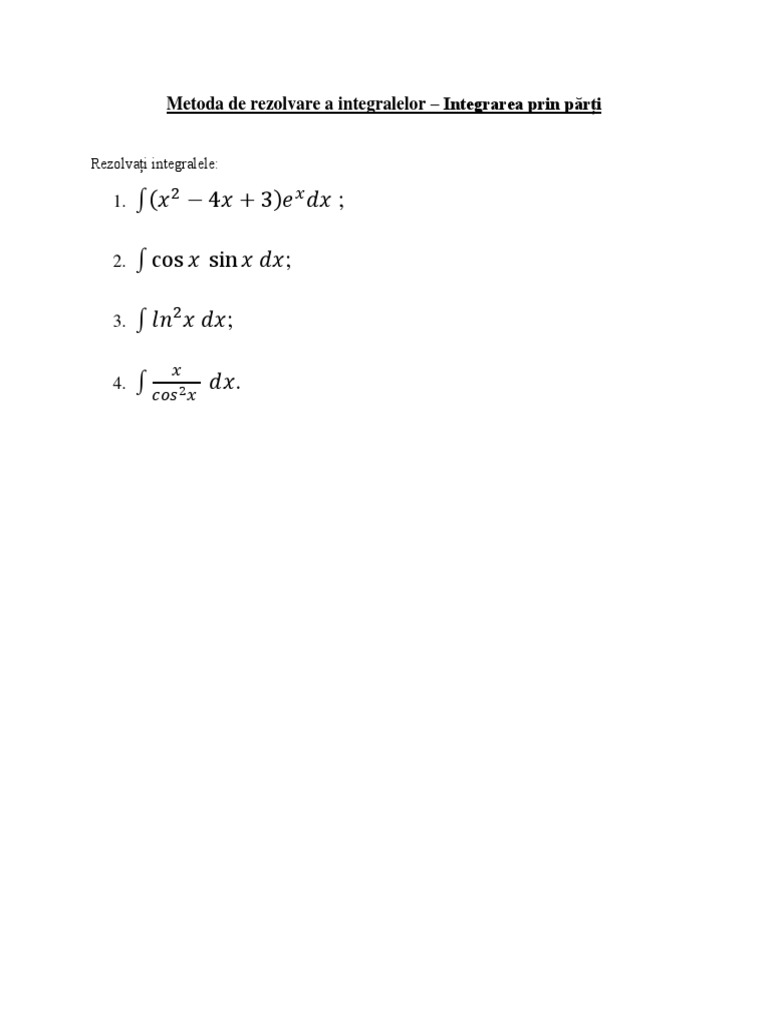 Exercitii - Integrare Prin Parti PDF | PDF