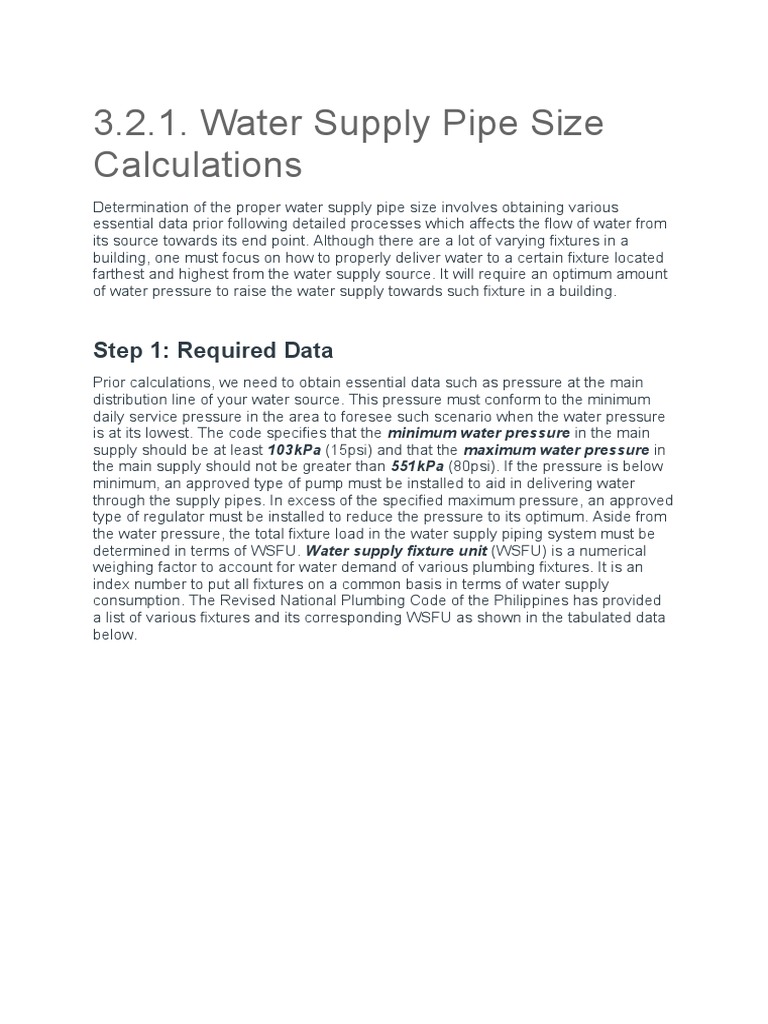 3.2.1. Water Supply Pipe Size Calculations: Step 1: Required Data | PDF ...