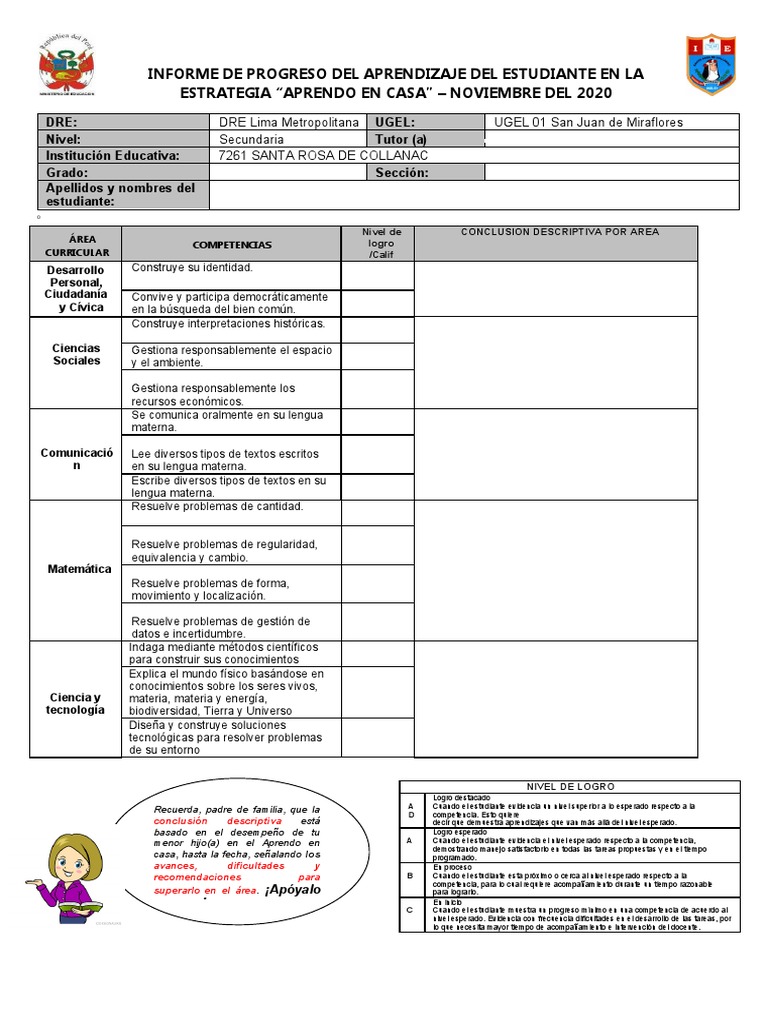 Modelo de Informe de Logros SRC - Noviembre | PDF | Enseñanza de ...