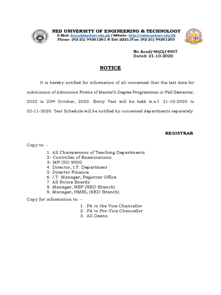 Notice: Ned University of Engineering & Technology | PDF