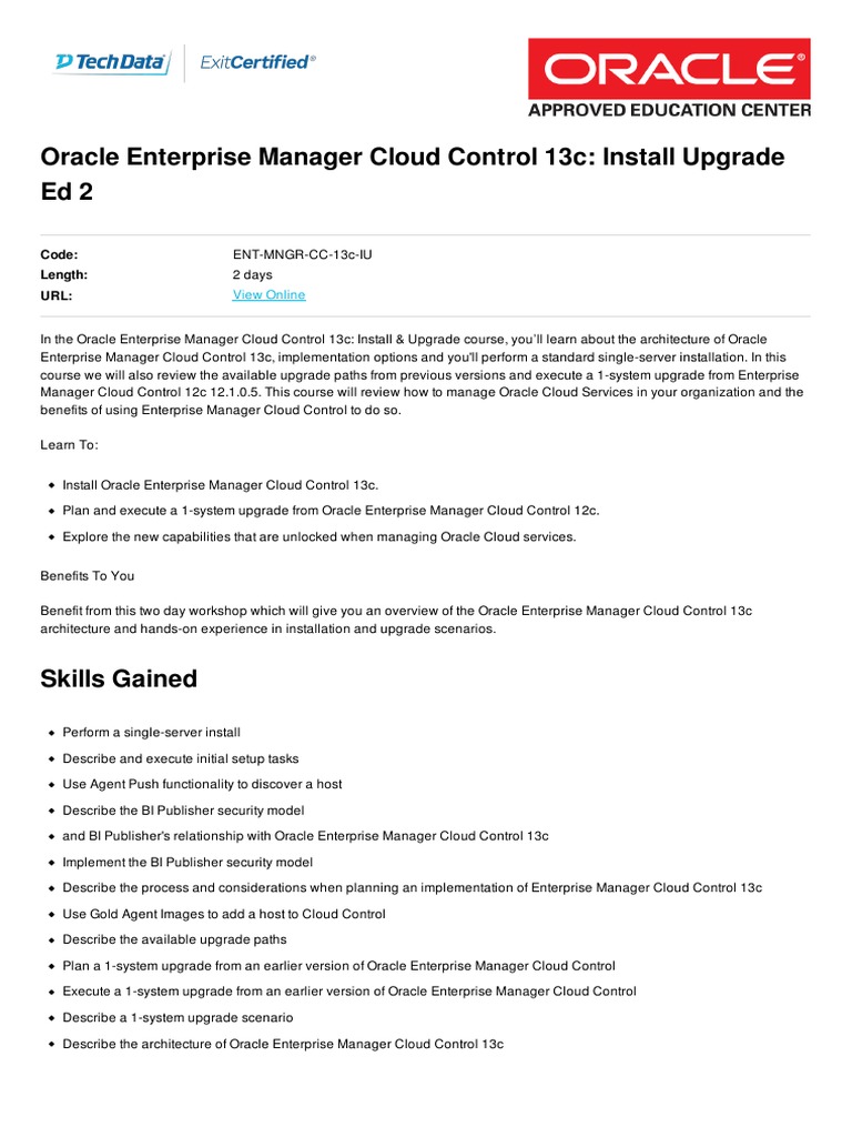 Oracle Enterprise Manager Cloud Control 13c: Install Upgrade Ed2 | PDF | Oracle Corporation ...