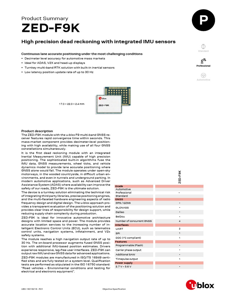 Zed-F9K: High Precision Dead Reckoning With Integrated IMU Sensors | PDF | Inertial Navigation ...
