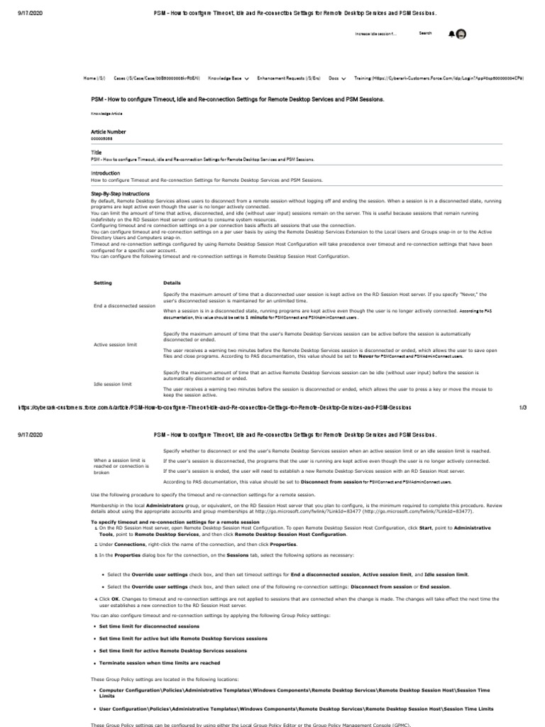 PSM - How To Configure Timeout, Idle and Re-Connection Settings For ...