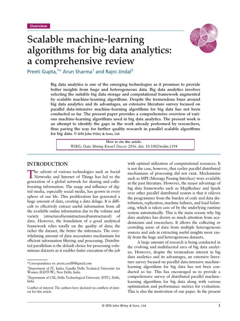 Scalable Machine-Learning Algorithms For Big Data Analytics: A Comprehensive Review | PDF | No ...