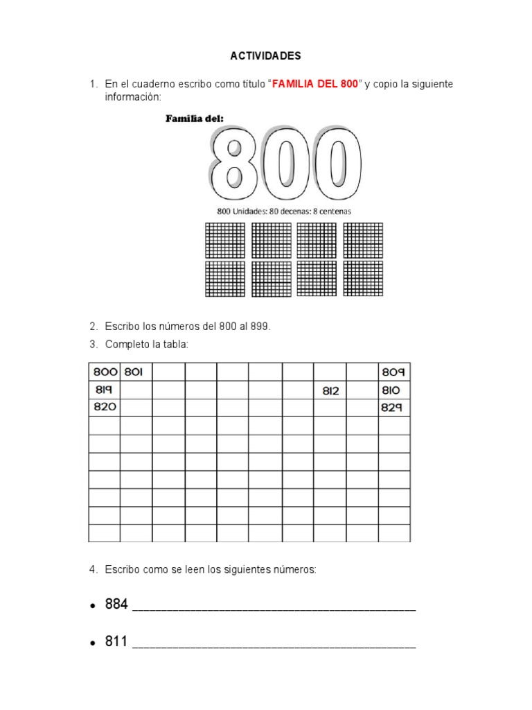 Guía Matemáticas FAMILIA DEL 800 | PDF