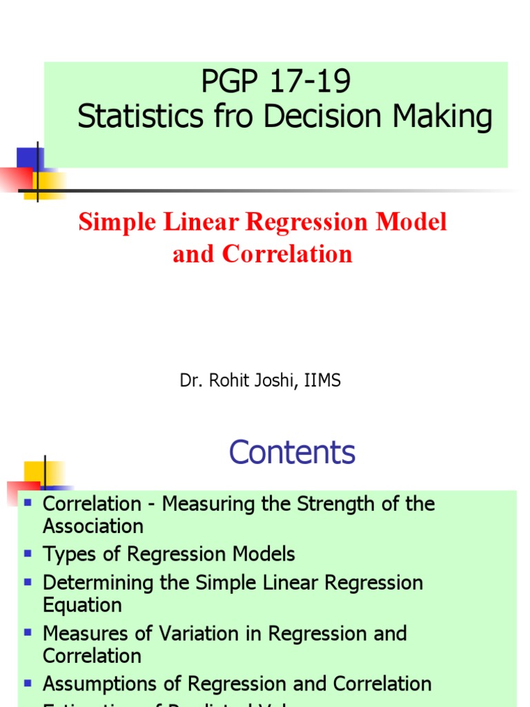 PGP 17-19 Statistics Fro Decision Making: Simple Linear Regression ...