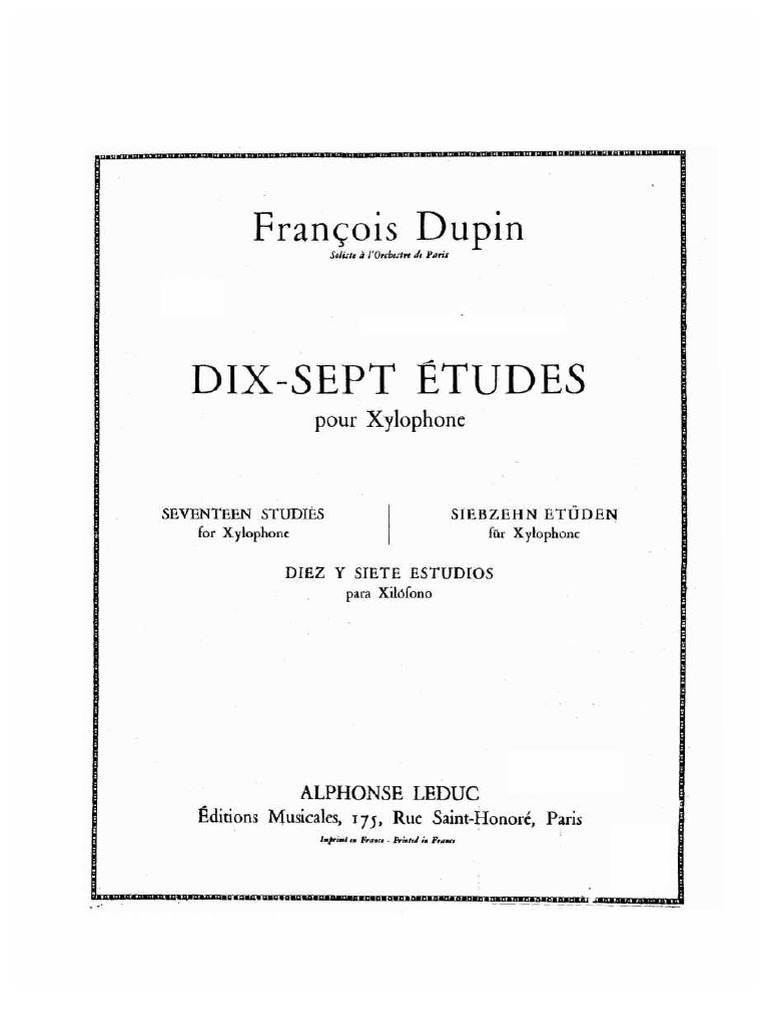 Dix Sept Etudes Pour Xylophone Francois Dupin PDF | PDF Dix Sept Etudes Pour Xylophone Francois Dupin PDF | PDF