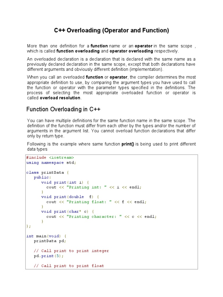 C++ Overloading (Operator and Function) | PDF | Parameter (Computer ... C++ Overloading (Operator and Function) | PDF | Parameter (Computer ...