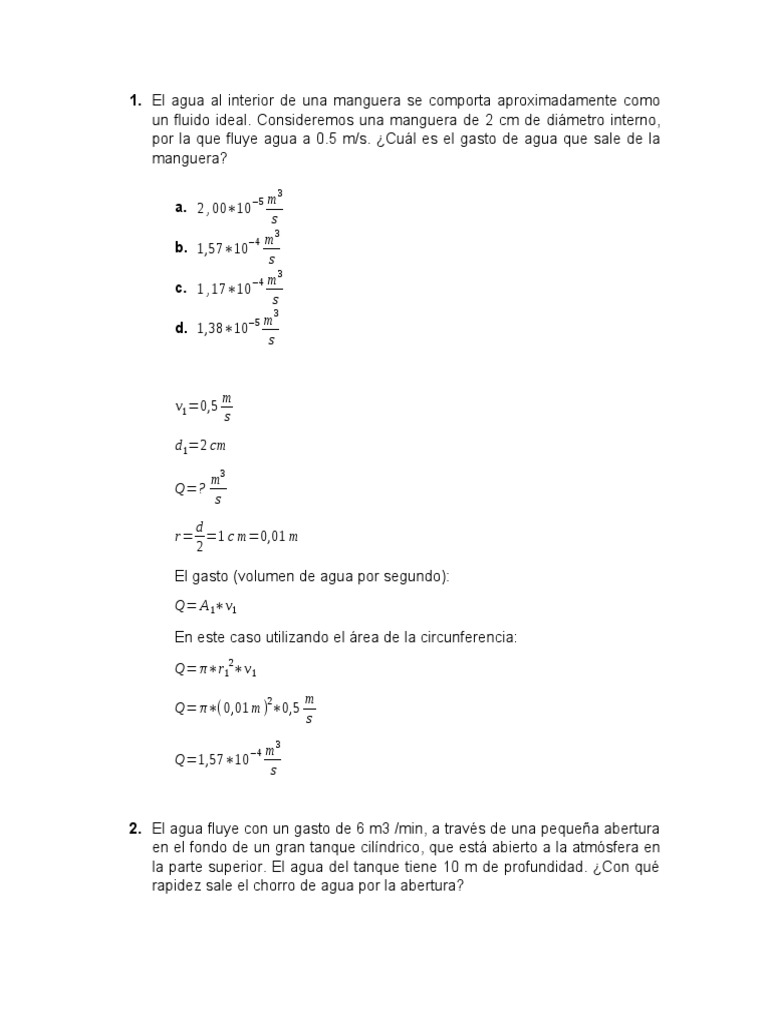 Ejercicios Hidro | PDF | Materia suave | Física Aplicada e Interdisciplinaria