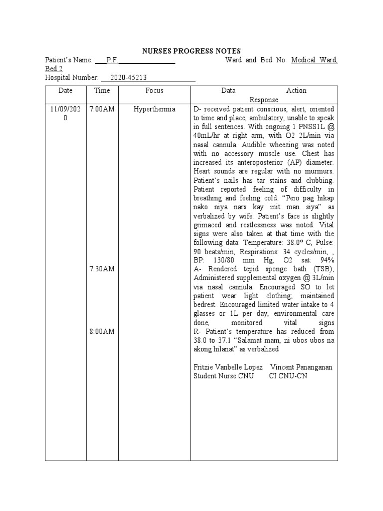 Nurses Progress Notes | PDF | Medicine | Physiology
