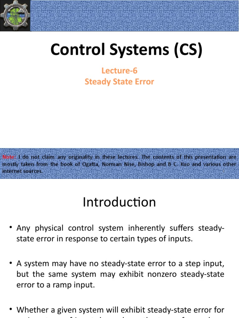 Control Systems (CS) : Lecture-6 Steady State Error | Download Free PDF | Control System ...