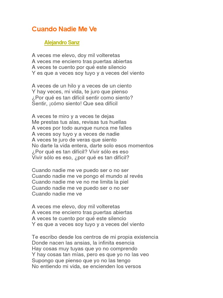 Alejandro Sanz-Cuando Nadie Me Ve | PDF