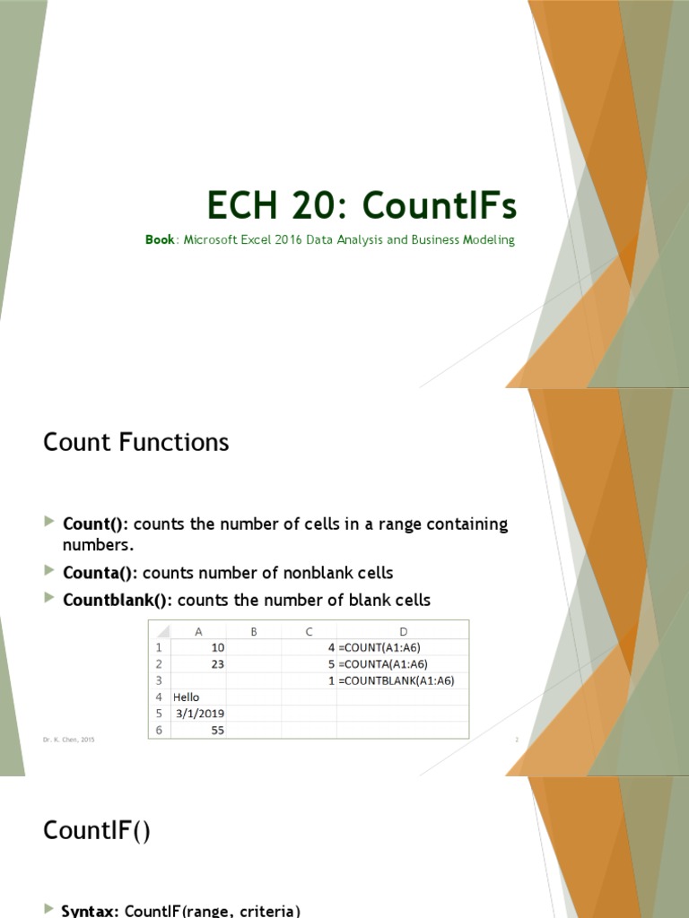 Ech 20: Countifs: Book: Microsoft Excel 2016 Data Analysis and Business Modeling | PDF
