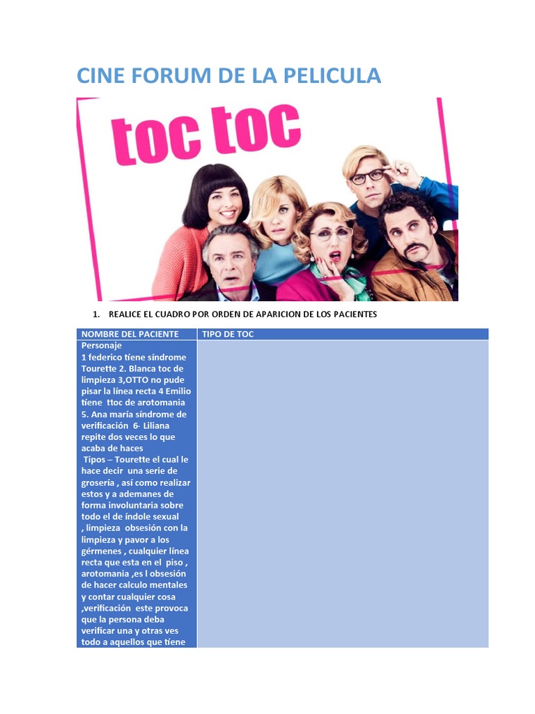 CINE FORUM DE LA PELICULA TOC TOC (2) Valentina | PDF