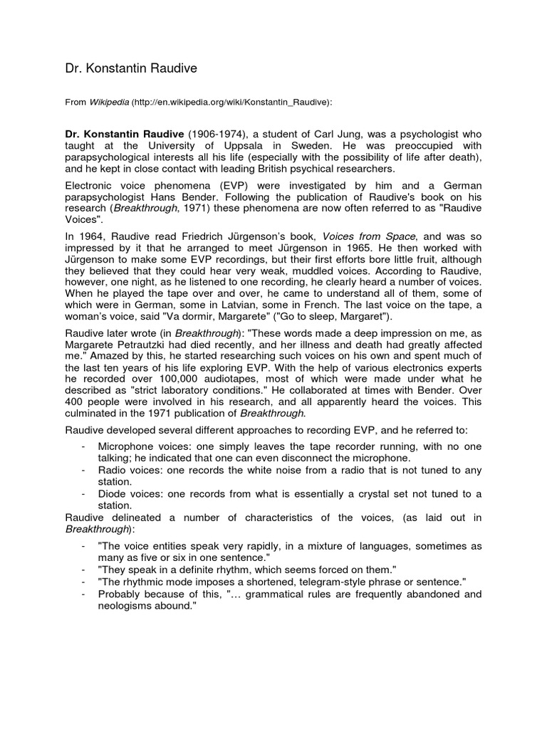 About Konstantin Raudive | PDF | Forteana | Parapsychology