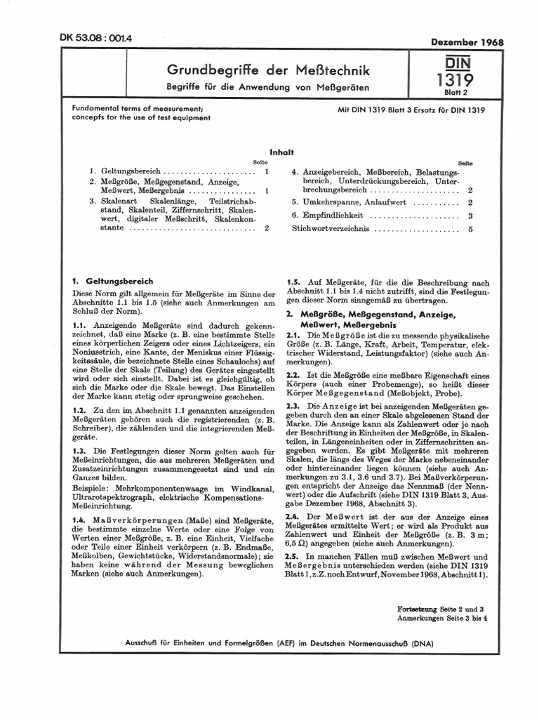 (DIN 1319-2 - 1968-12) - Grundbegriffe Der Meßtechnik, Begriffe Für Die Anwendung Von Meßgeräten ...