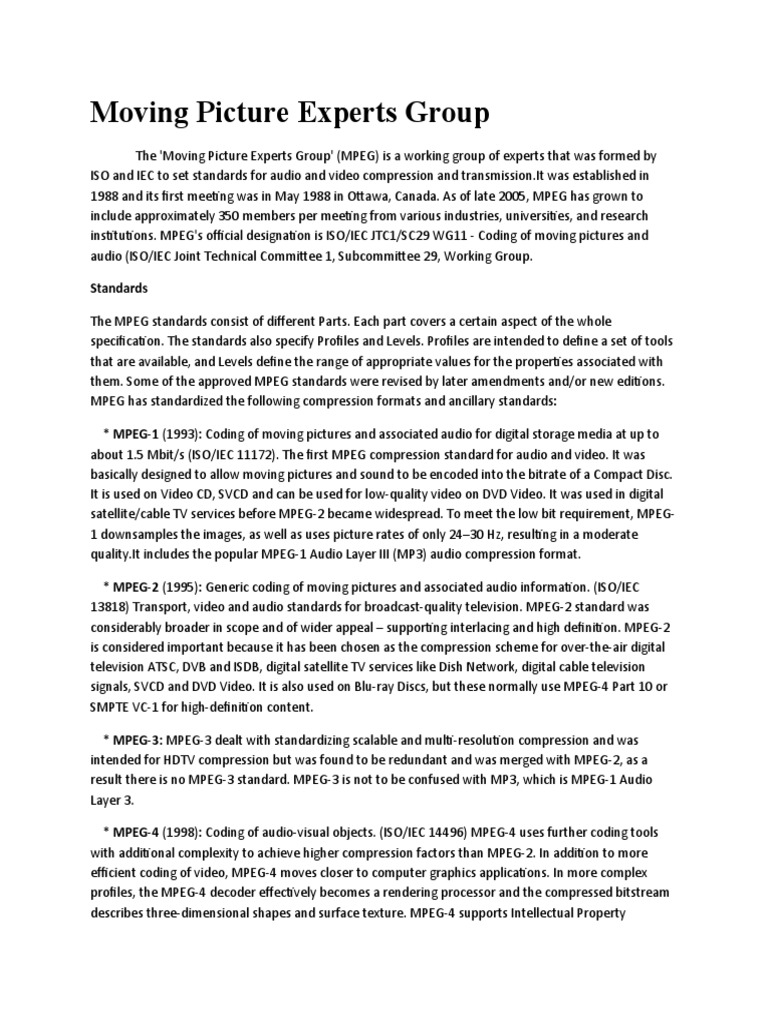 Overview of MPEG Standards and History | PDF | Film Industry | Video