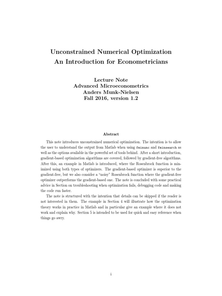 Unconstrained Numerical Optimization An Introduction For ...