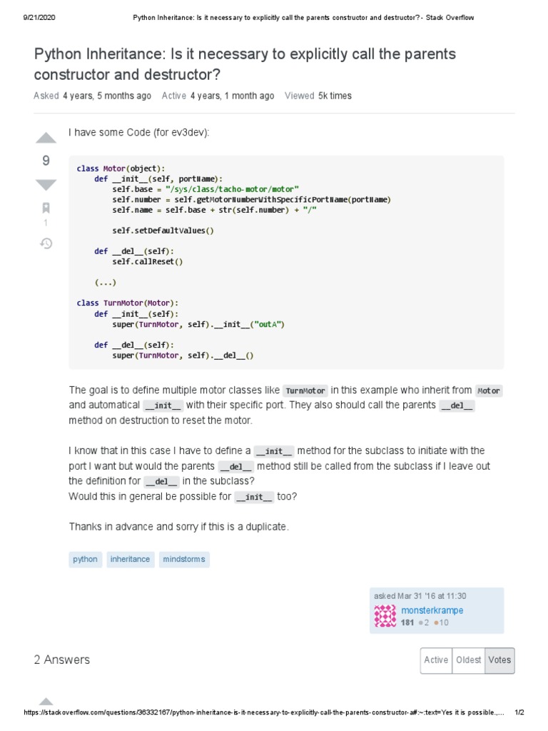 Python Inheritance - Is It Necessary To Explicitly Call The Parents Constructor and Destructor ...