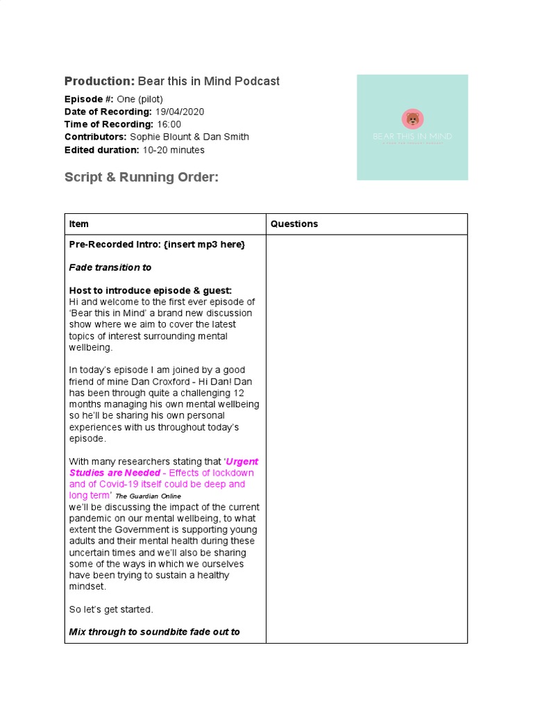 Bear This in Mind: Mental Health Pilot | PDF | Mental Health | Primary ...