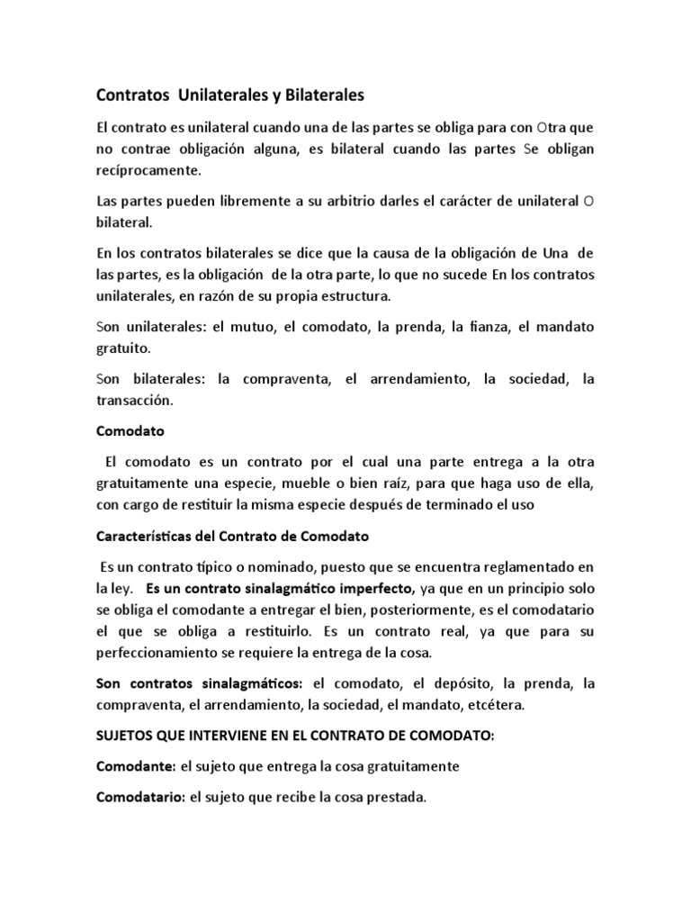 Contratos Unilaterales y Bilaterales | PDF | Donación | Conceptos legales